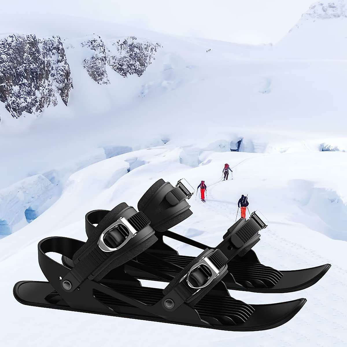 Mini Ski Shoes,Portable Ski Skates,,Adjustable Outdoor Skiing Winter Sports Equipment,Winter Ski Shoes Men's and Women's Snowboards.Suitable for Snow Parks, Hiking Trails, Outdoor Skiing,Black