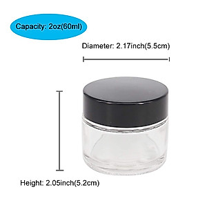 BPFY 24 Pack 2 oz Round Clear Glass Cosmetic Jars with Inner Liners and Black Lids, Travel Jars, Refillable Containers for Makeup, Cream, Lotion, Sugar Scrubs, Eye Shadow, Slime, Paint, Jewelry