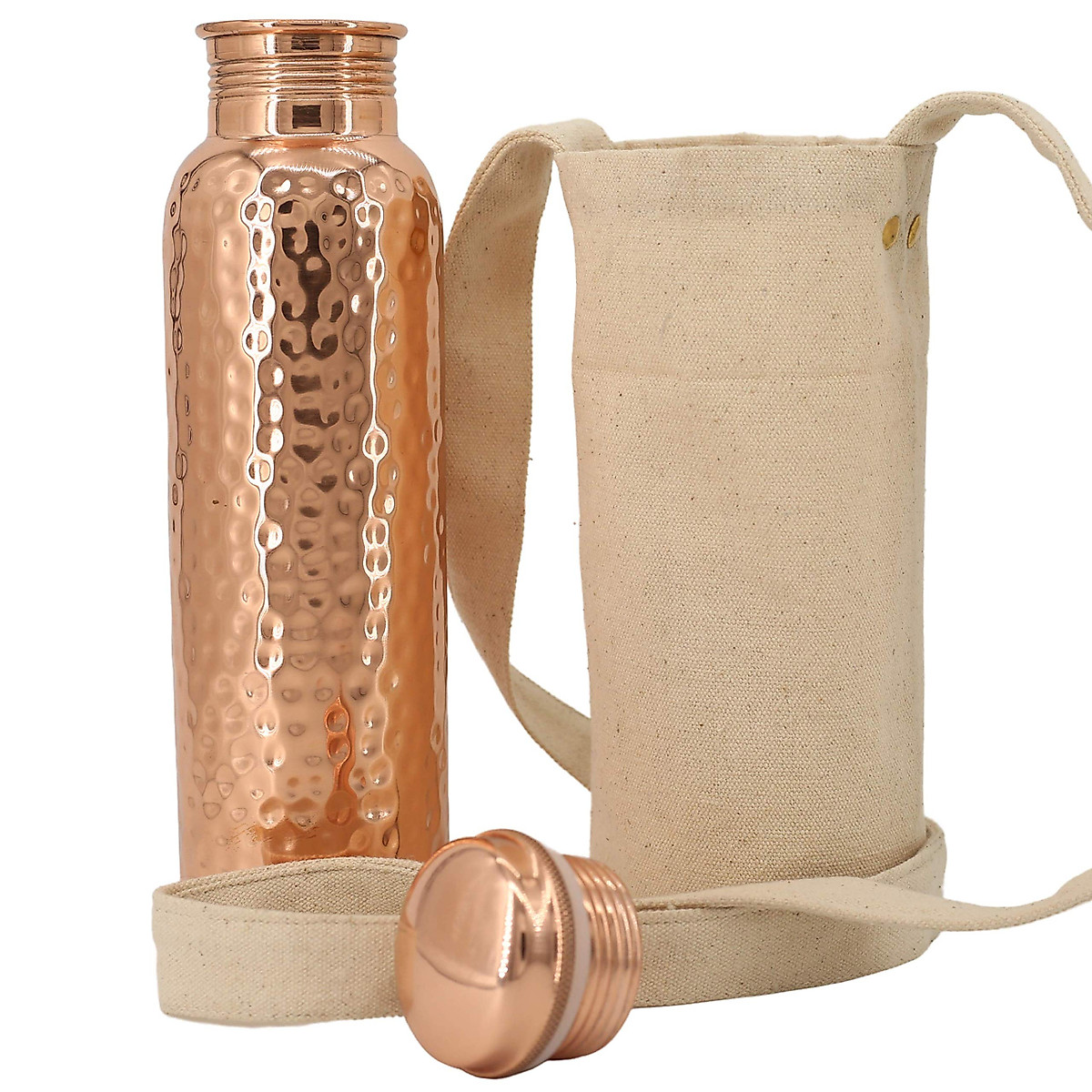 Kitchen Science Copper Water Bottle (32oz/950ml) w/a Carrying Canvas Bag | 100% Pure Copper Bottle for Drinking Water | Lab-Tested, Heavy Duty & Leak-Proof | Authentic Ayurvedic Copper Water Bottle