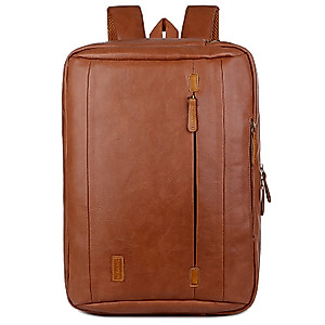 Large Leather Laptop Backpack Briefcase Hybrid 17 Inch Laptop bag Travel Outdoor backpack BP-19 (Brown)