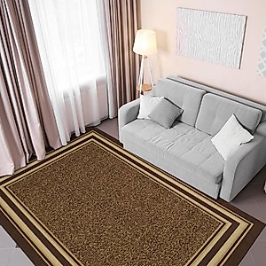 Ottomanson Ottohome Non-Slip Rubberback Bordered Design 5x7 Indoor Area Rug, 5' x 6'6", Brown