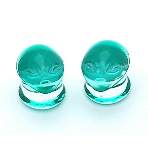 Mystic Metals Body Jewelry Pair of Green Alien Glass Plugs (PG-509) - Sold as a Pair (0g (8mm))