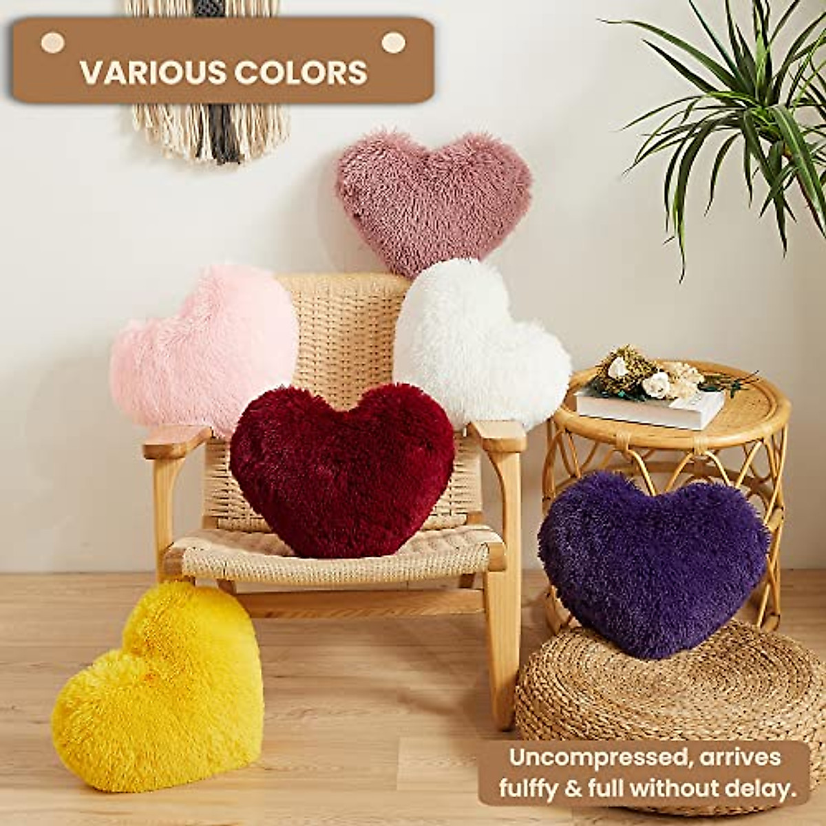 MEGO Fluffy Heart Pillow, Faux Fur Decorative Throw Pillow, Plush Shaggy Heart Shaped Pillow w Insert&Cover, Cute Furry Throw Pillows for Couch Bed Sofa Kid Girls Women Valentine's Day Gift Aqua Green