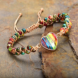 "SS Boutique" 7 Chakra Healing Heart Gemstone Bracelet – Handmade Natural Stone Wrap for Meditation, Energy, Spiritual Protection, and Mental Health Balance – 1 Strand 1 Piece Leather Bracelet