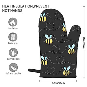 2Pcs Oven Mitts Sets,Bumble Bees,Kitchen Oven Glove High Heat Resistant 500 Degree Oven Mitts and Pot Holder,Surface Safe for Baking,Cooking,BBQ