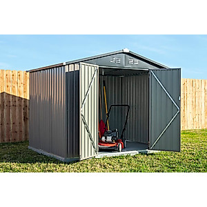 Cover-It 8x6 Metal Outdoor Galvanized Steel Storage Shed with Swinging Double Lockable Doors for Backyard or Patio Storage of Bikes, Grills, Supplies, Tools, Toys, for Lawn, Garden, and Camping, Tan