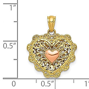 IceCarats 14K Two Tone Gold White Reversible Antique Filigree Heart Necklace Love Pendant Charm Only