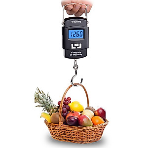 Fishing Scale Odowalker Electronic Hanging Hook Scale,Digital Electronic Balance Backlit LCD Display 50 Killogram / 110 lb - Wide Stainless Steel Handle