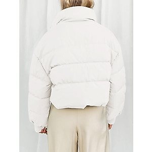 MEROKEETY Women's Winter Cropped Puffer Jacket Long Sleeve Oversized Stand Collar Zip-Up Short Down Coat