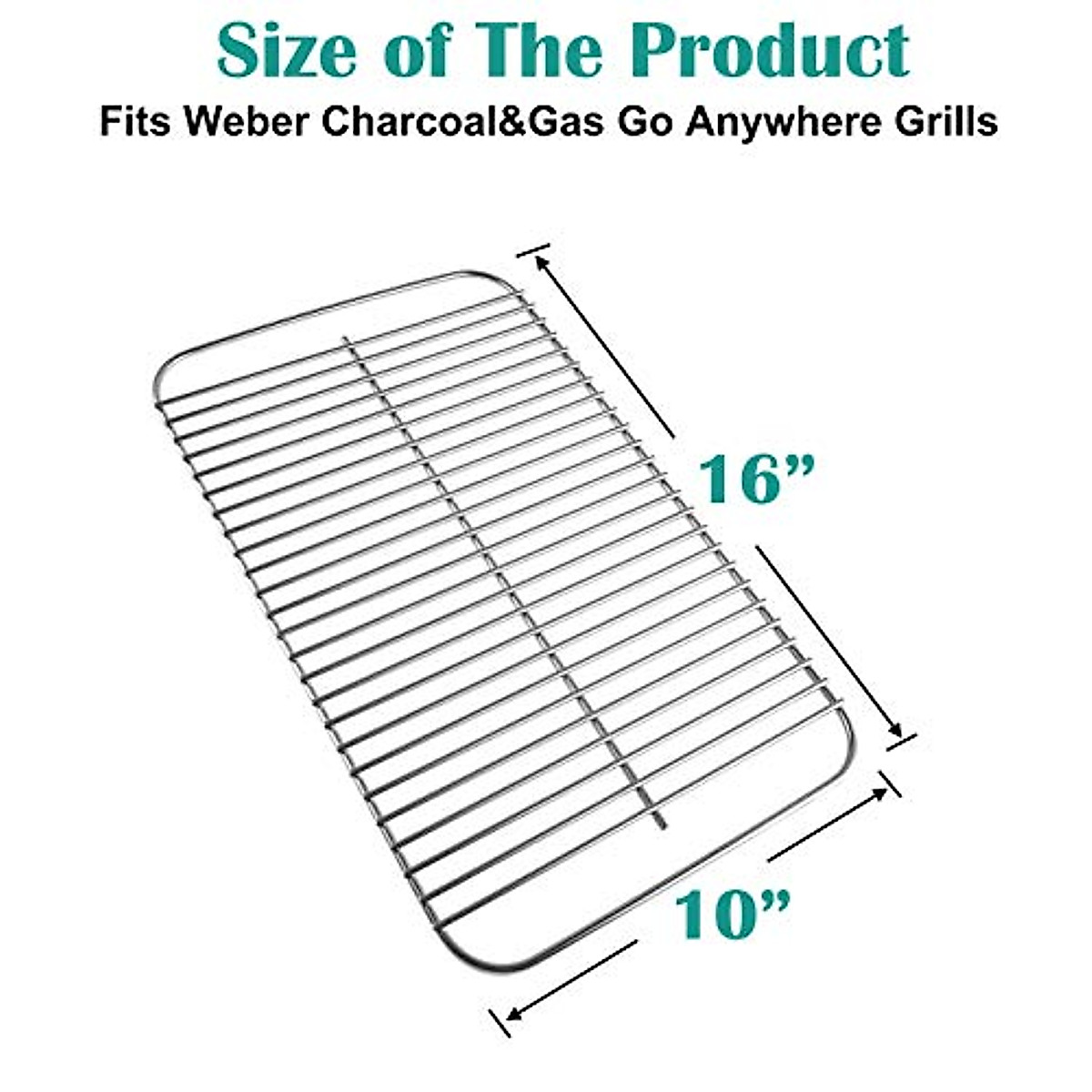 EasiBBQ 80631 Stainless Steel Grill Grate for Weber Go-Anywhere Charcoal and Gas Grill, Replaces 70211, 3634, 67195, 16" x 10"