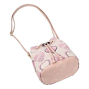 ZLM BAG US Women Girls Faux Leather Drawstring Bucket Bag Pink Heart Print Hobo Shoulder Purse Mini Crossbody Bag