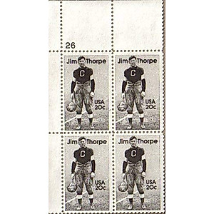 JIM THORPE ~ FOOTBALL ~ OLYMPICS ~ BASEBALL ~ BASKETBALL #2089 Plate Block of 4 x 20¢ US Postage Stamps