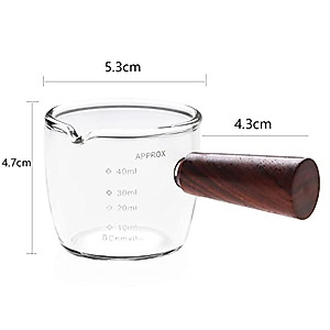 BCnmviku Espresso Shot Glass 40ML/1.5OZ Borosilicate glass Triple Pitcher Barista Single Spouts With Wood Handle (1)