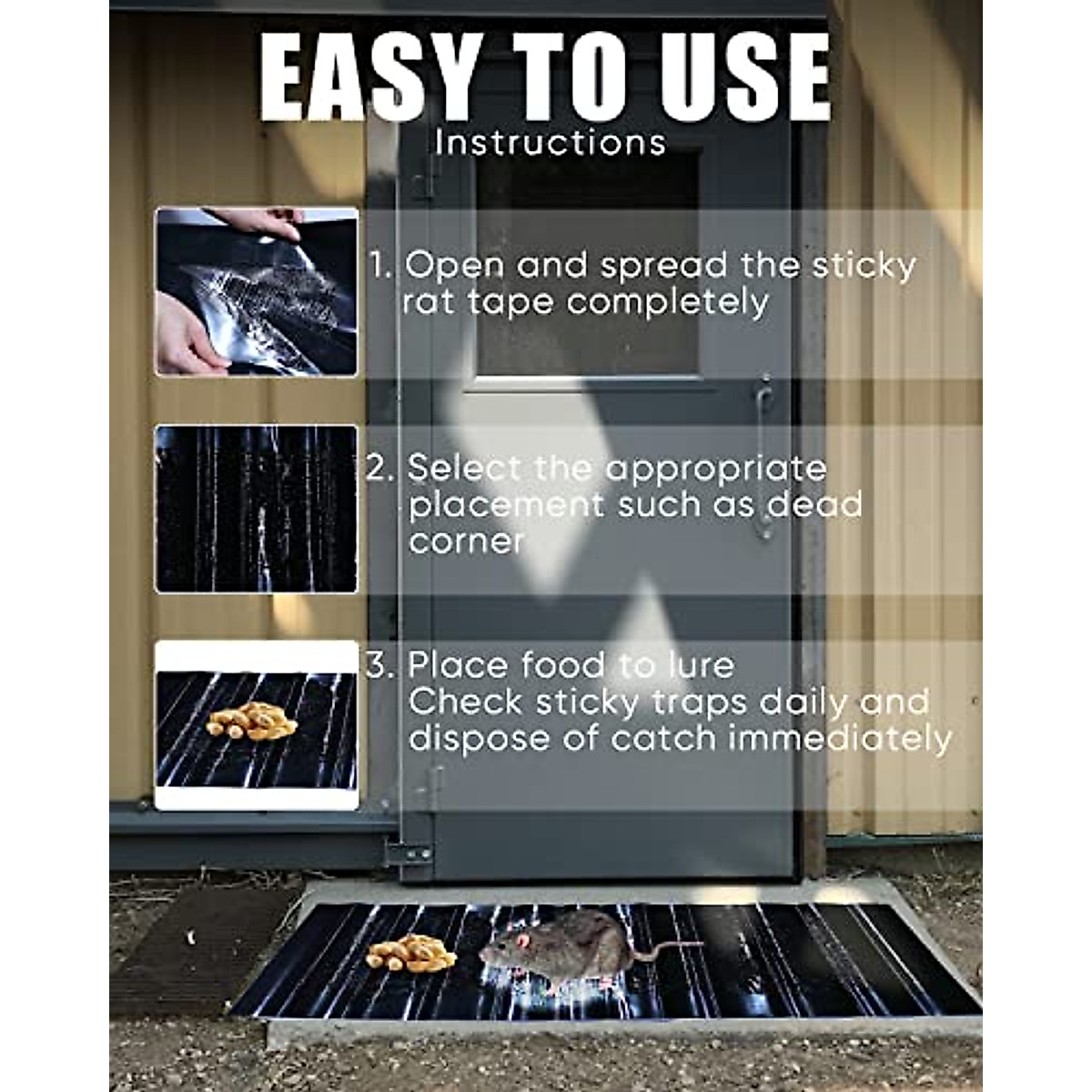 SEEKBIT 6 Pack Rat Sticky Traps, Black Fabric Material Catching Mouse Glue Trap for Mice and Rats, Enhanced Stickiness Trapping Pads Work for Snakes Spiders Roaches House - 47.2x11