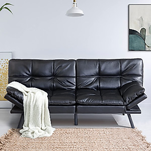 MUUEGM Futon Sofa Couch Bed Memory Foam Futon Couch Convertible Couch Bed Modern Sofa Sleeper Couch Love Seat for Living Room,Small Space,Office,Adjustable Backrests&Armrests Sofabed Black