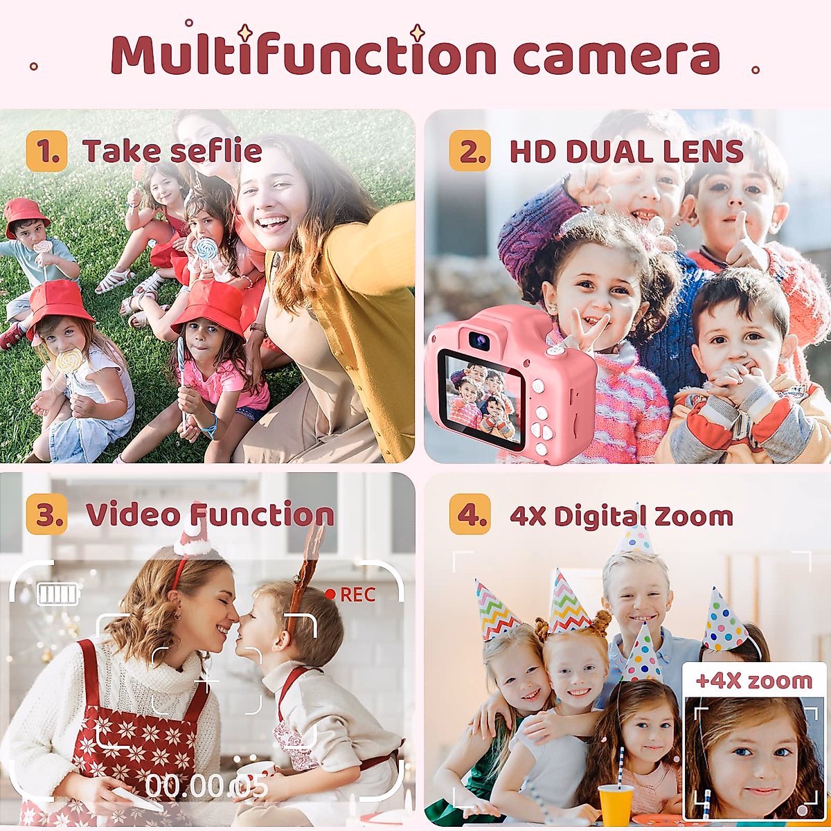Gqez Upgrade Kids Selfie Camera,Kids Camera for 3-9 Years Old Girls,Children’s Digital Dual Camera Portable Toys for 3 4 5 6 7 8 9 Year Old Girls and Boys Christmas Birthday Gifts with 32GB SD Card…
