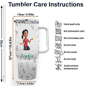 Personalized Nurse Tumbler 40oz -nurse therapeutic magic performer-Custom Name Insulated Travel Mug with Handle & Straw, Gift for Nurses, Medical Workers, Appreciation, Mother's Day czMrxs