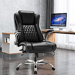 High Back Office Chair with Lifting Headrest - Flip Arms Adjustable Built-in Lumbar Support, Executive Computer Desk Chair Home Office Work Chairs, Thick Padded, Strong Metal Base, Ergonomic Design