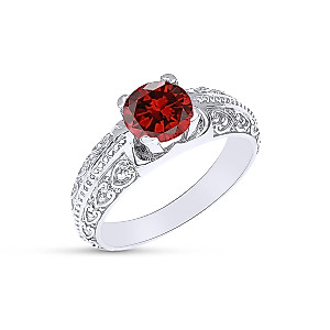 AFFY Round Shape Simulated Garnet In 14K White Gold Over 925 Sterling Silver Ring Size 13.5