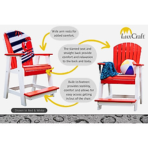 LuxCraft Plastic Poly Adirondack Balcony Chair with Built-in Footrest, Counter Height Outdoor Patio Dining Chair (Weatherwood & Chestnut Brown)