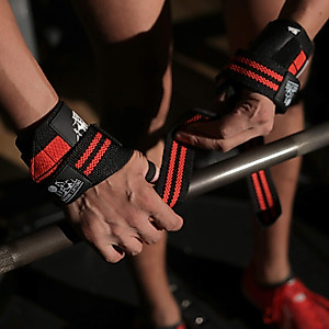 Nordic Lifting Knee Sleeves (1 Pair) 7mm, Black, X-Large and Wrist Wraps + Lifting Straps (2 Pairs) Red
