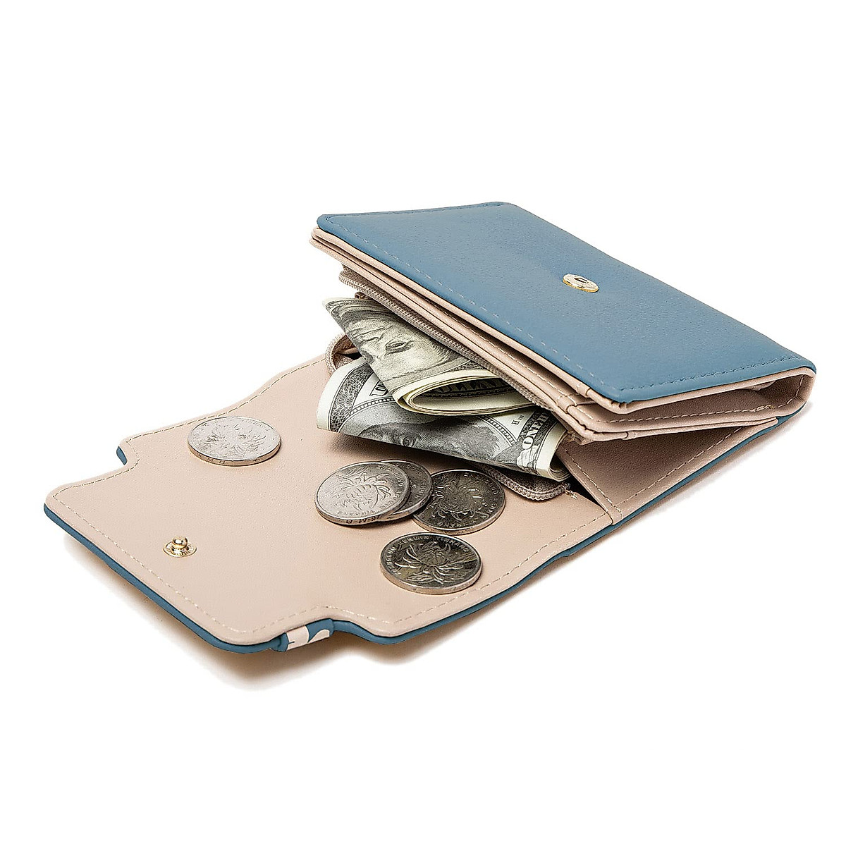 TOPKULL Wallets for Women Rfid Small Womens Wallet Trifold Flower Leather Ladies Wallet with Card Holder&Zipper Coin Purse (Blue)