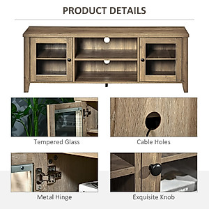 HOMCOM Modern TV Stand, Entertainment Center with Shelves and Cabinets for Flatscreen TVs up to 60" for Bedroom, Living Room, Brown Wood Grain