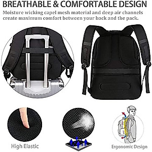 YOREPEK Laptop Backpack for Men, Large 17 Inch Durable Travel Backpack Water Resistant, Airline Approved Computer Bag with USB Charging Port, Anti Theft Bookbag For College School Business Work, Black