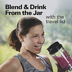 Hamilton Beach Personal Blender with 14oz Travel Cup and Lid, Black & Power Elite Blender with 12 Functions for Puree, Ice Crush, Shakes and Smoothies and 40oz Glass Jar, Black and Stainless Steel
