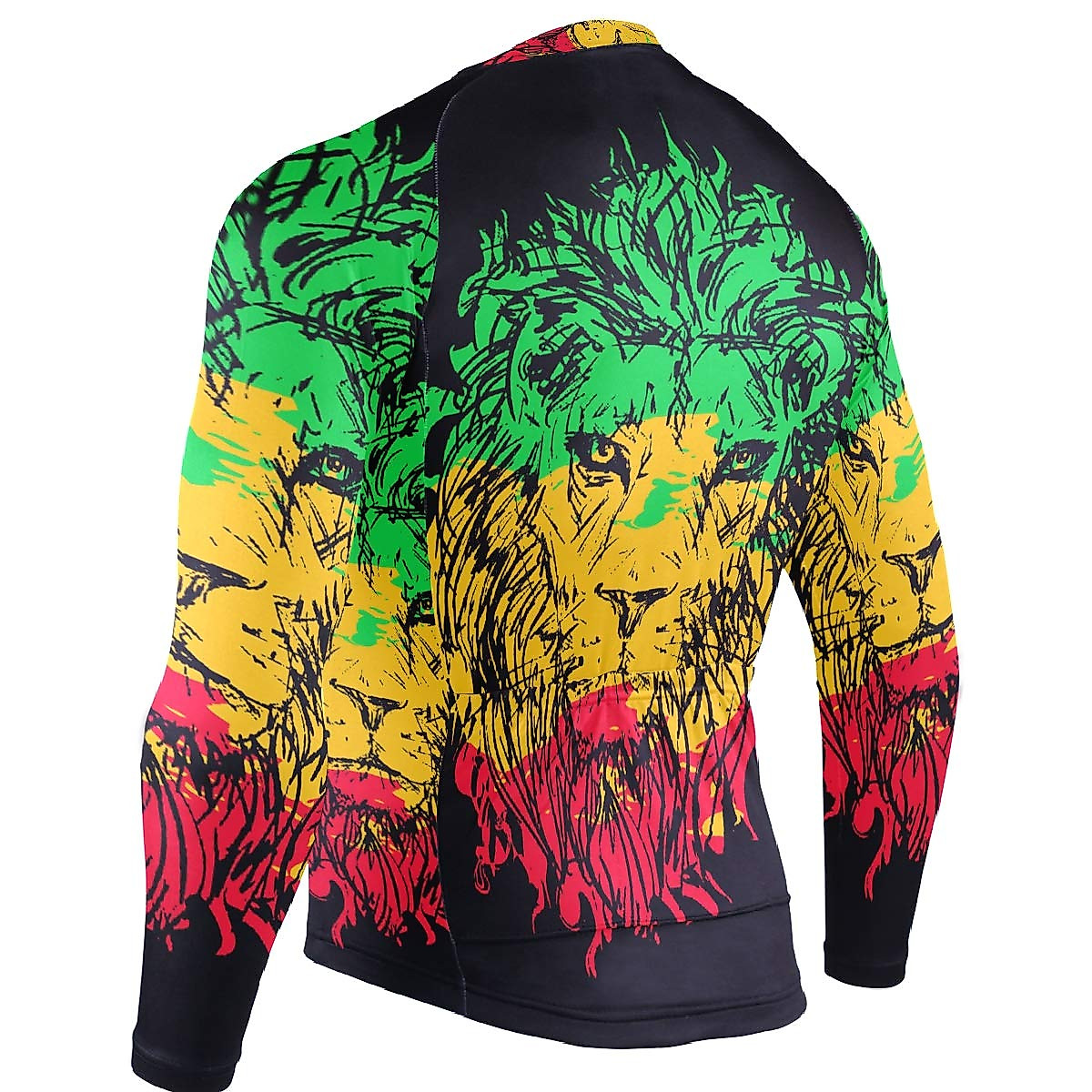 Lion Pattern Men's Cycling Jersey Long Sleeve Bicycle Shirt with Full Zipper & 3-Rear Pockets