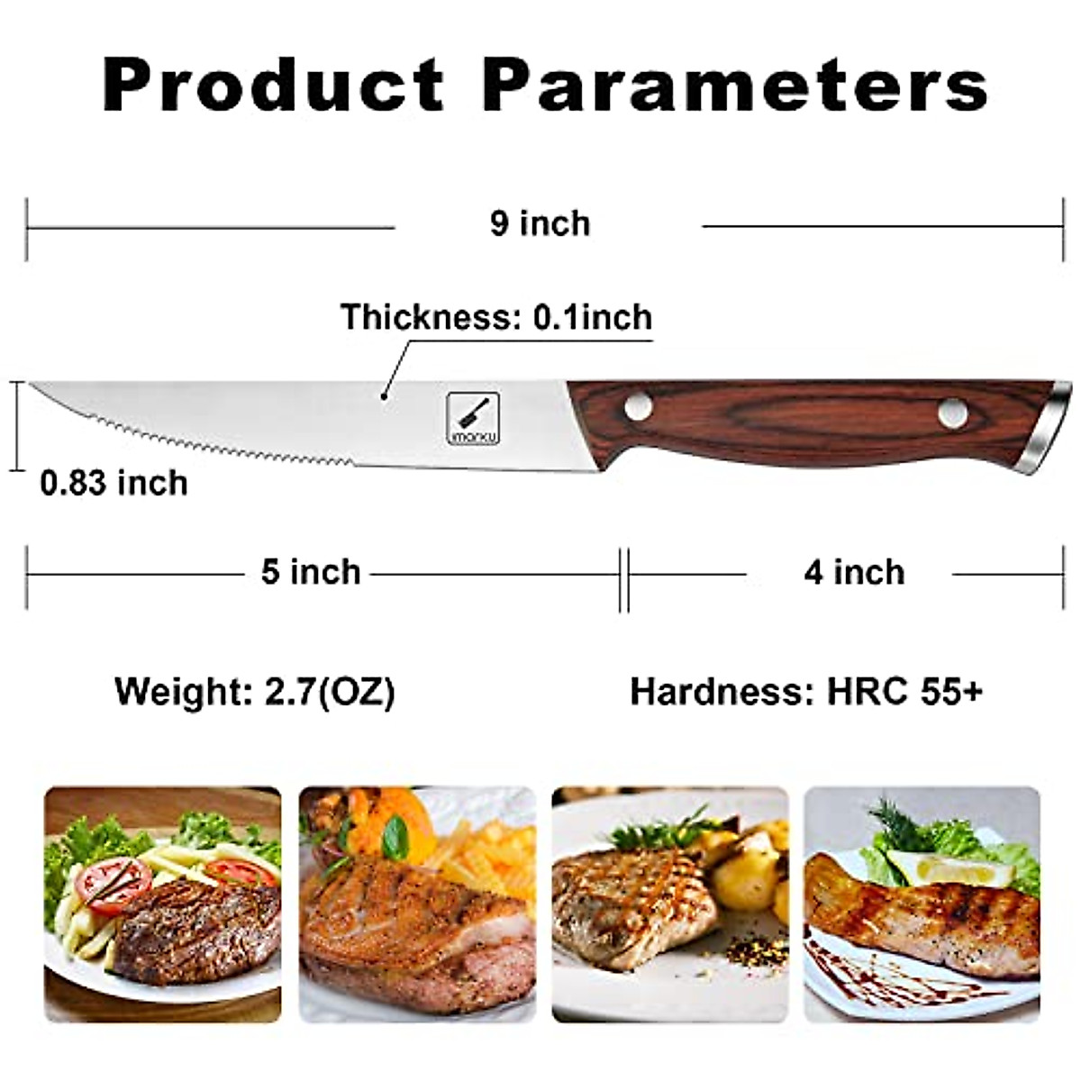 imarku Steak Knives, Serrated Steak Knives Set of 8 with Pakka Wooden Handle, Japanese High Carbon Stainless Steel Steak Knife Set with Gift Box