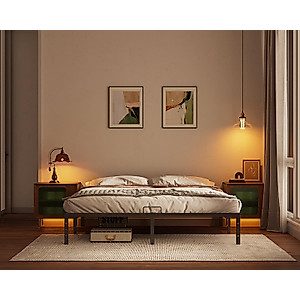 KKL Queen Bed Frame, 14 Inch Heavy Duty Steel Platform with Mattress Anti-Slip Rods, Bed Frame with Underneath Storage Space, No Box Spring Needed, Easy Assembly, Black