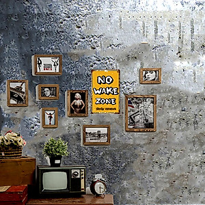 Metal Tin Sign No Wake Zone Background Vector Illustration-Retro Home Kitchen Office Garden Garage Wall Decor