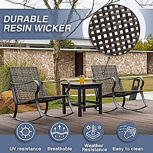 Mutaomay Outdoor Rocking Chair with Pillow Cushion, Weather Resistant Metal Steel Frame Rattan Porch Rocker Chairs, Oversized Patio Rocking Chair Furniture for Garden, Backyard 350 lbs Load Capacity