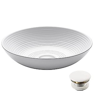 KRAUS Viva™ Round White Porcelain Ceramic Vessel Bathroom Sink with Pop-Up Drain, 16 1/2 in. D x 4 3/8 in. H, KCV-203GWH