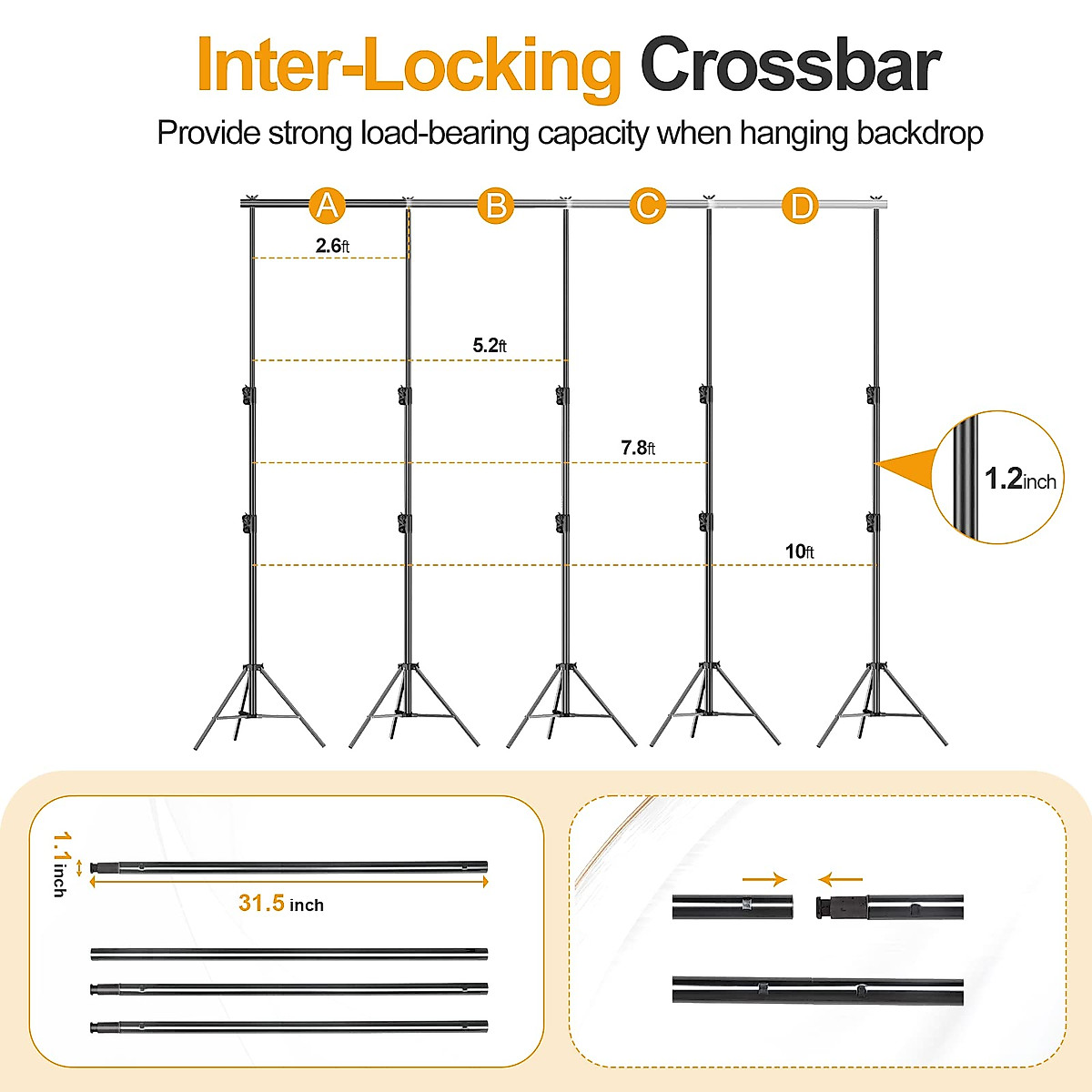 EMART Photo Video Studio 9.2 x 10ft Heavy Duty Background Stand Backdrop Support System Kit with Carry Bag for Photography