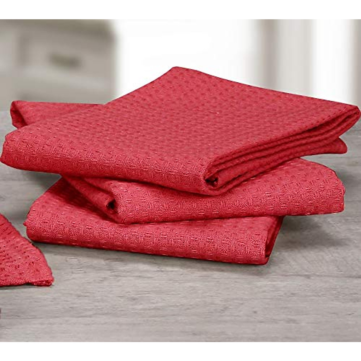 Native Fab Waffle 12 Pack 100% Cotton Kitchen Dish Towels 16x26 Absorbent Durable Washable, Tea Towels, Dish Cloths, Bar Towels, Cleaning Towels, Kitchen Towels with Hanging Loop, Red