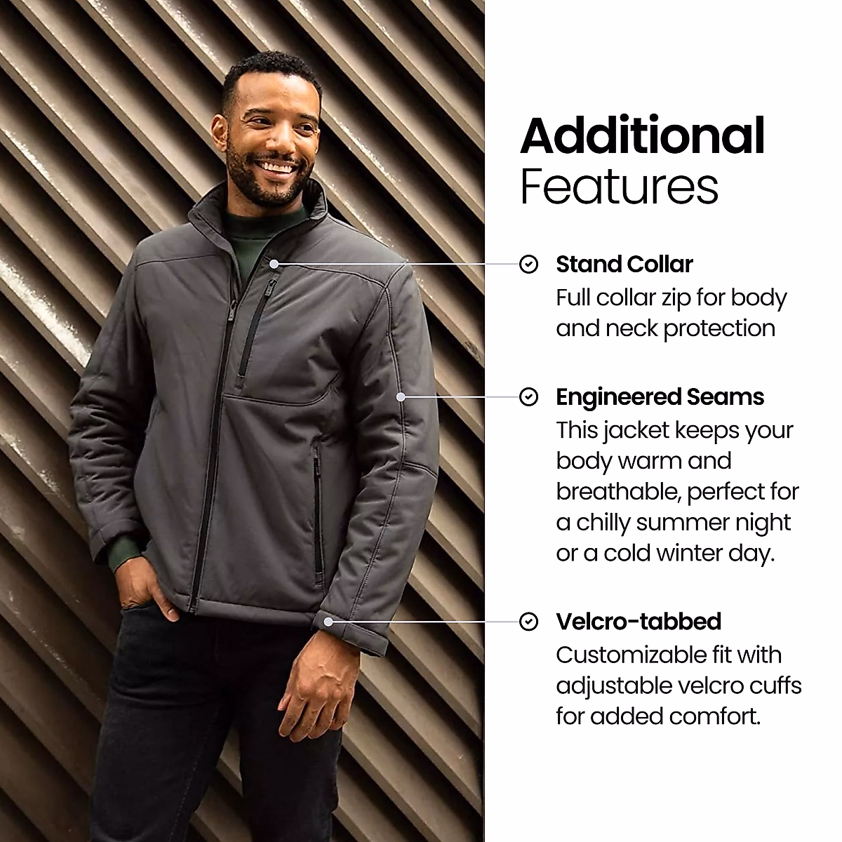 Weatherproof Midweight Softshell Jackets for Men - Water Resistant Zip-Up Men's Jacket with Stand Collar, Lightweight Windbreaker for Winter & Outdoor Activities, Black Medium