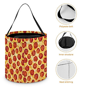 MISTHO Realistic Pizza Pattern Halloween Trick or Treat Bag Bucket Halloween Candy Buckets for Halloween Treat Baskets Bags