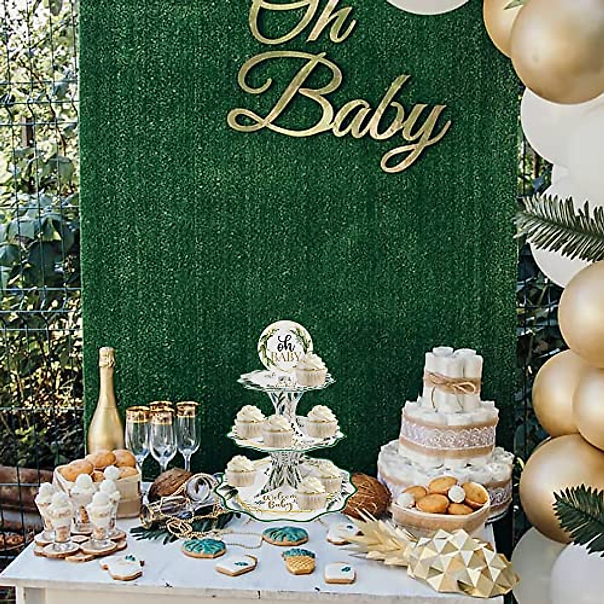 Oh Baby Sage Green Baby Shower Cupcake Stand for Boy and Girl Baby Shower Welcome Baby Gender Reveal Birthday Party Supplies Decorations