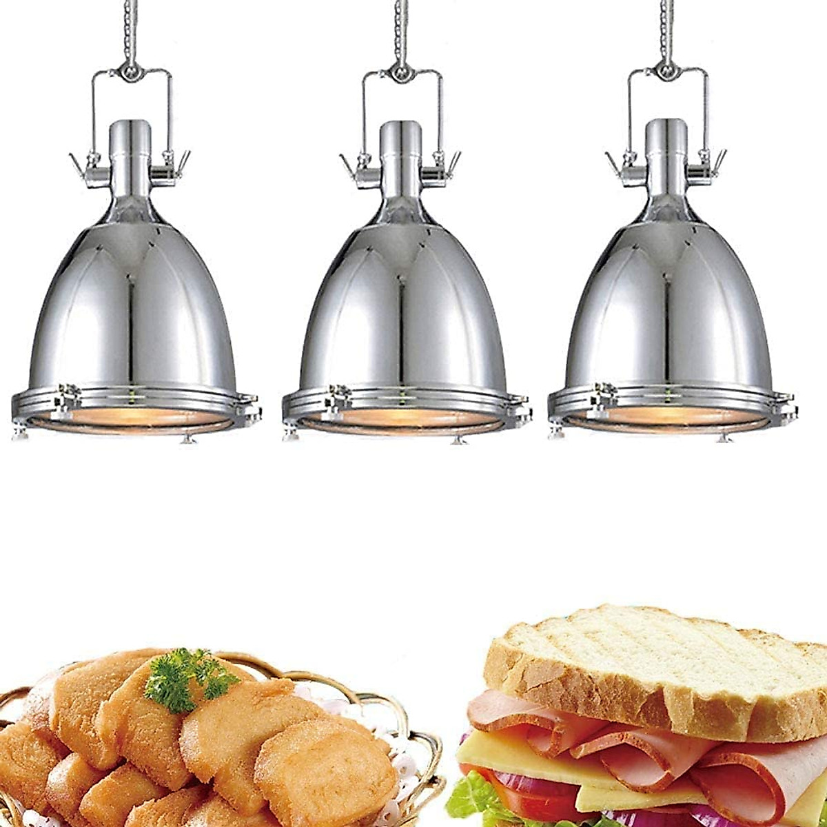 Food Warmer Kitchen Chandelier for Hot Hot Hot Pizza and Fried Pizza and Commercial Thick Stainless Steel Food Storage Heating Lamp 3 Packs (Color : Black) (Color : Silver)
