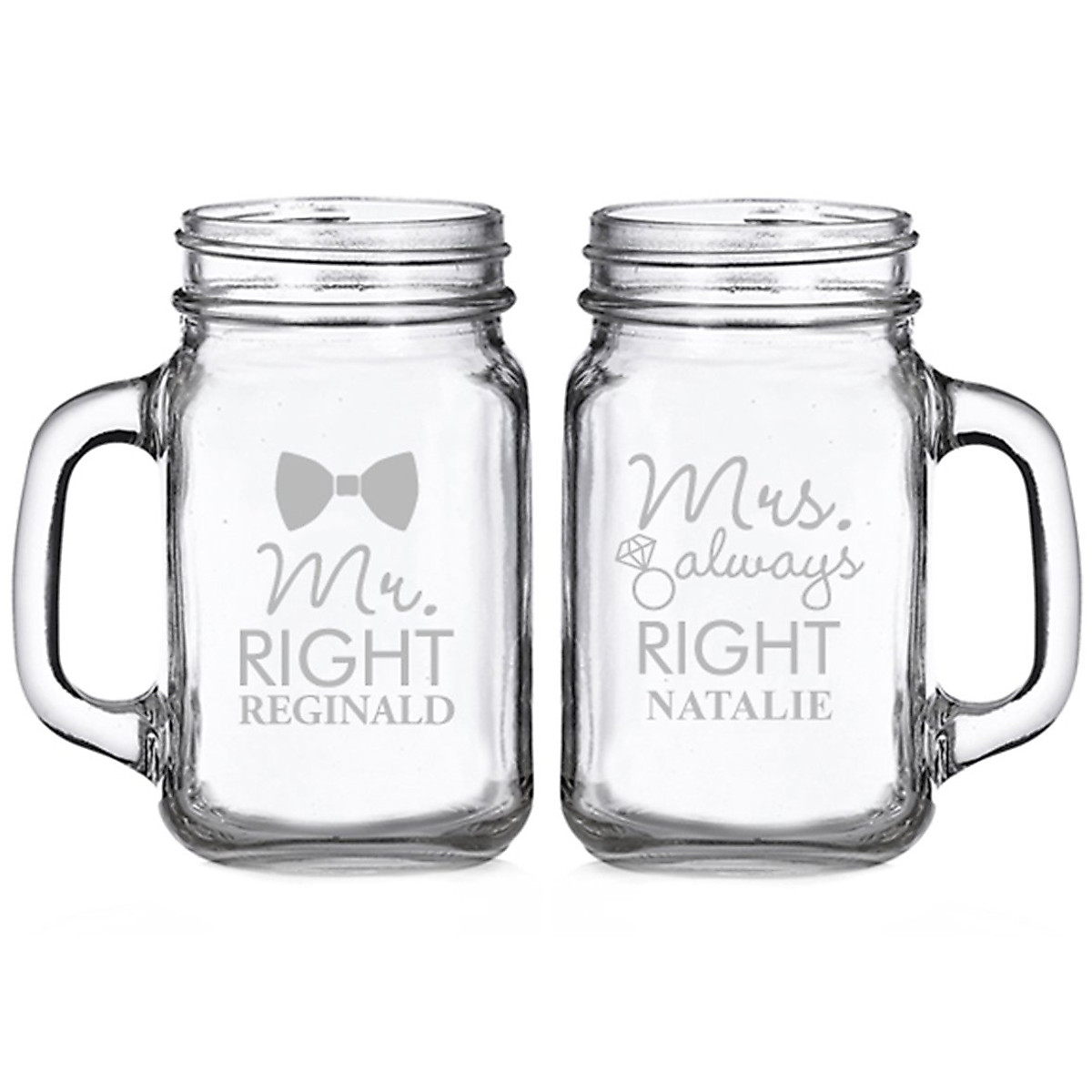 Mr. Right and Mrs. Always Right Personalized Glass Mason Mugs (set of 2)