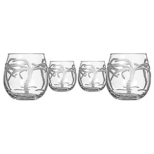 Rolf Glass Palm Tree Stemless Red Wine Glass 16.75 oz | Set of 4 Tumbler Wine Glasses | Lead-Free Glass | Etched Stemless Wine Glasses | Made in the USA | A Classic
