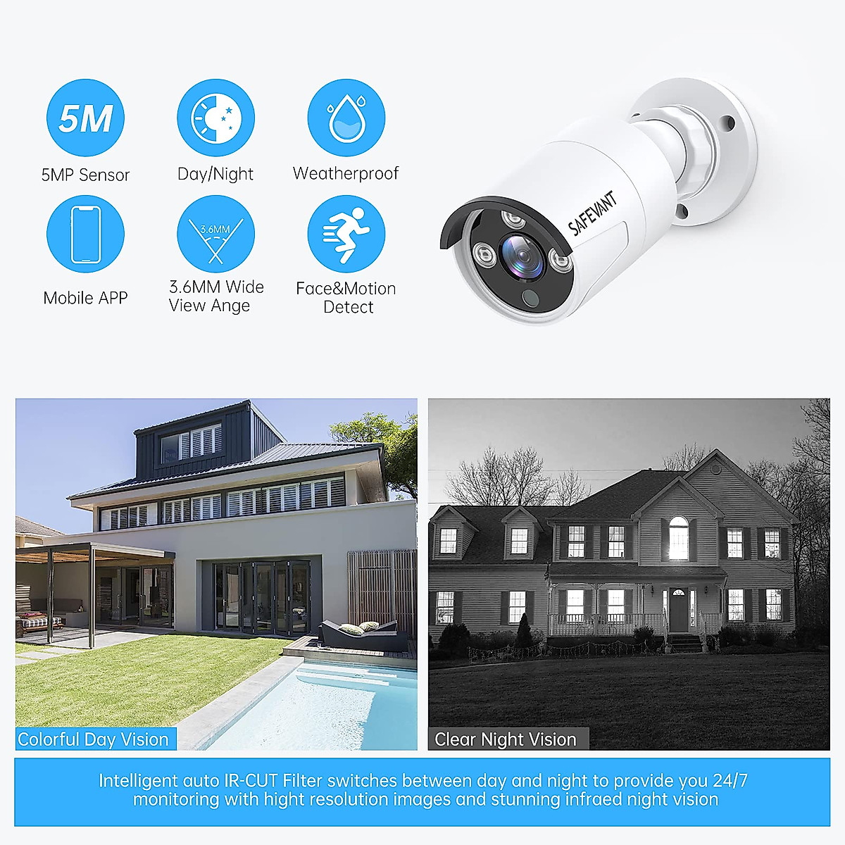 [5MP, 2TB HDD] Security Camera System,SAFEVANT 8 Channel 5MP CCTV Camera Security System with 8pcs Security Cameras, Home Security Camera System for Indoor Outdoor