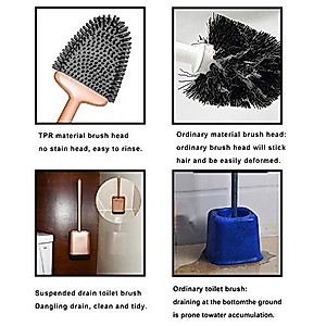 Sellemer Toilet Brush and Holder Set for Bathroom, Flexible Toilet Bowl Brush Head with Silicone Bristles, Compact Size for Storage and Organization, Ventilation Slots Base (Rose Gold)