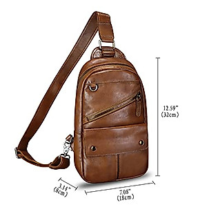 FEIGITOR Genuine Leather Sling Bag for Men Sling Backpack Handmade Retro Crossbody Purse Hiking Daypack Chest Shoulder Fanny Pack (Brown)