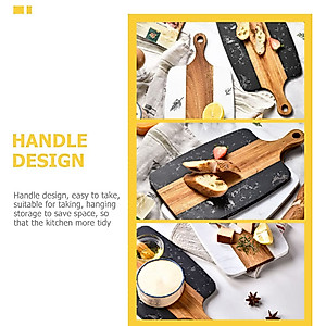 HEMOTON Wood Cutting Board with Handle Wooden Chopping Board Rectangle Paddle Chopping Butcher Hanging Steak Plate Block for Kitchen Kitchen Picnic Black