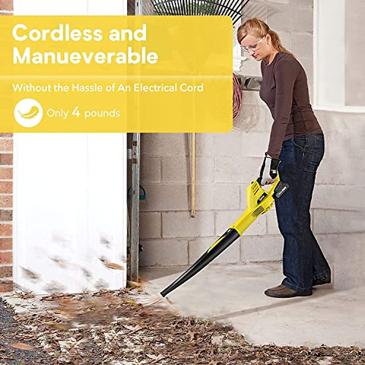 Leaf Blower - 20V Leaf Blower Cordless with Battery & Charger, Electric Leaf Blower for Lawn Care, Battery Powered Air Leaf Blower Cordless Lightweight (Battery & Charger Included)