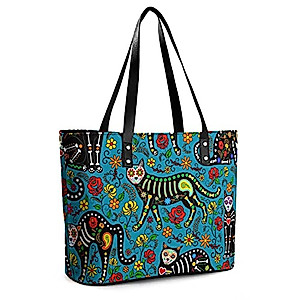 Womens Handbag Sugar Skull Leather Tote Bag Top Handle Satchel Bags For Lady