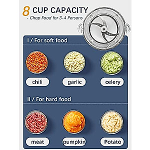 Meat Grinder Food Processor Chopper Electric Homeleader 8 Cup BPA-Free Glass Bowl Fast & Slow Speeds 4 Stainless Steel Blades Powerful 400W Pure Copper Motor for Vegetables, Lean Meat, Onion, Nuts, etc.